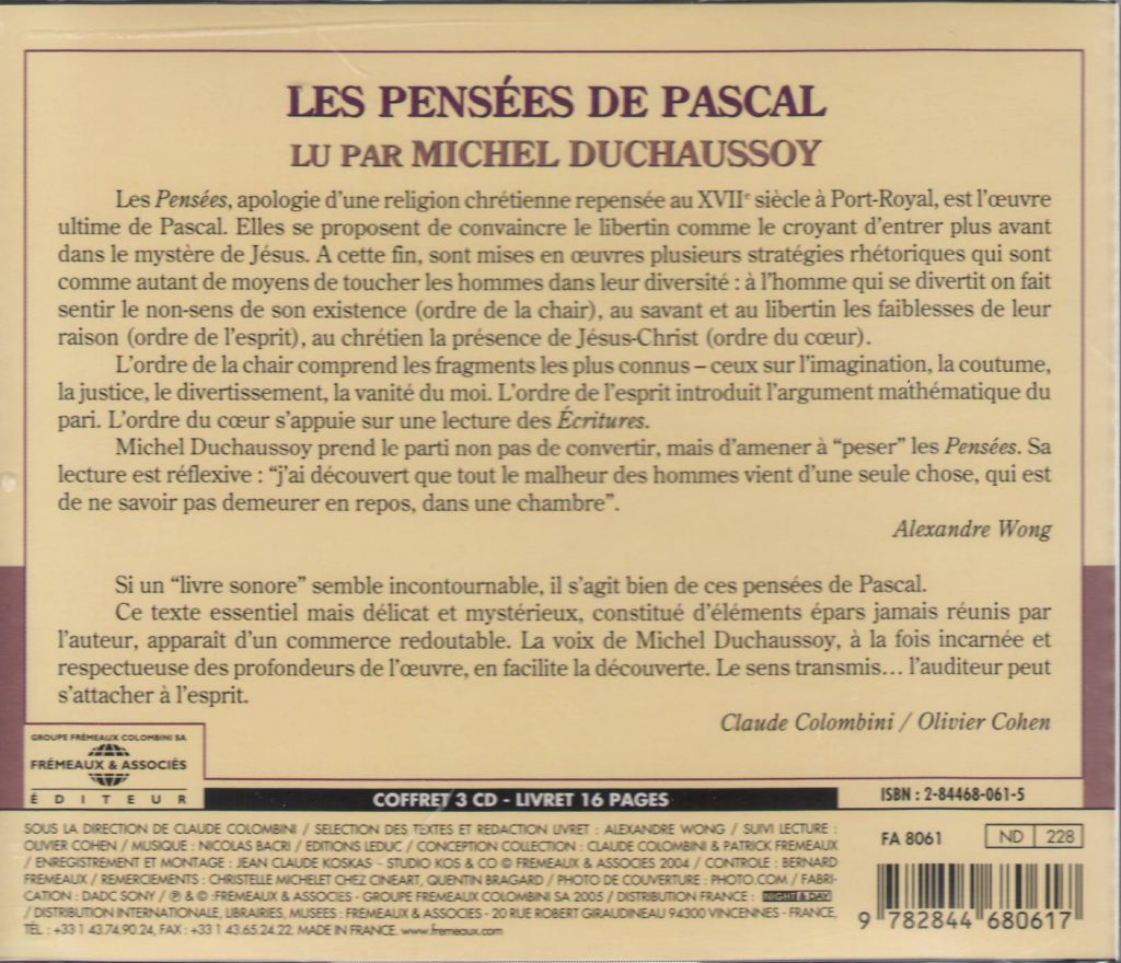 CD Les pensées de Pascal | Editions du Septénaire